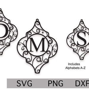 Swirls Monogram Frame Svg, Christmas Ornament Monogram Alphabet Letters ...