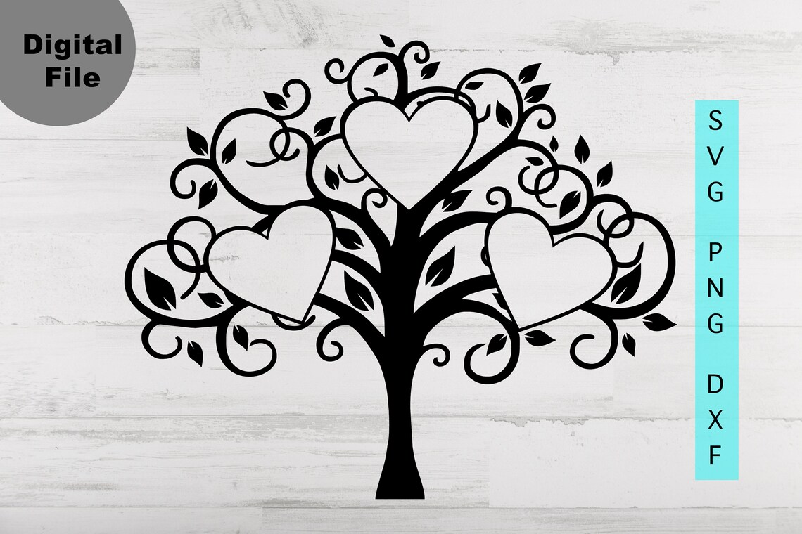Family Tree 3 Members Svg, Family Heart Tree Svg/png.dxf File, Family ...
