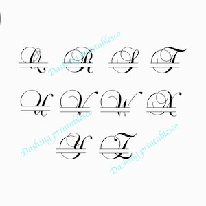 Split Letter Monogram Frame Svg, Fancy Script Alphabet Frame Monogram ...