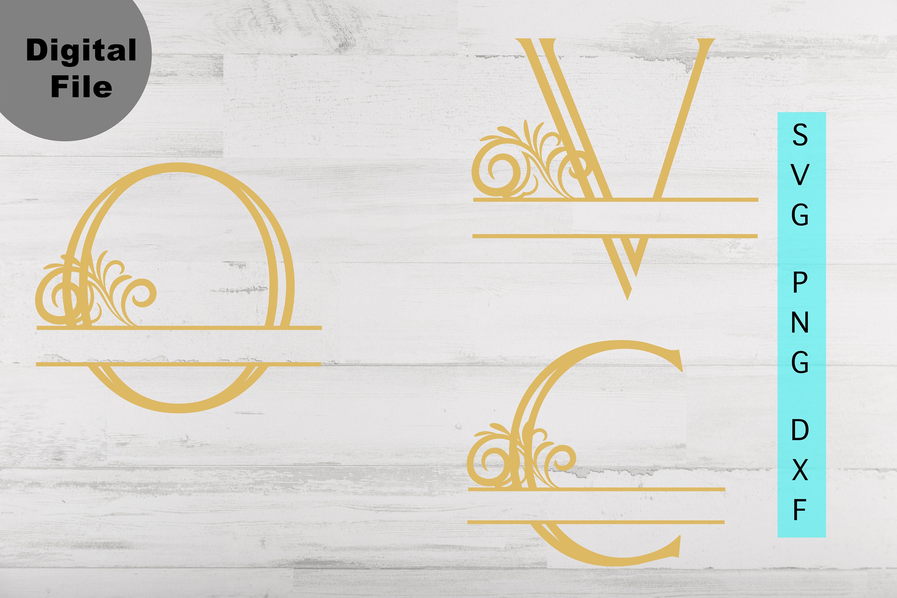 Split Monogram Frame Svg, Split Letter Swirls Svg/png/dxf File, Fancy ...