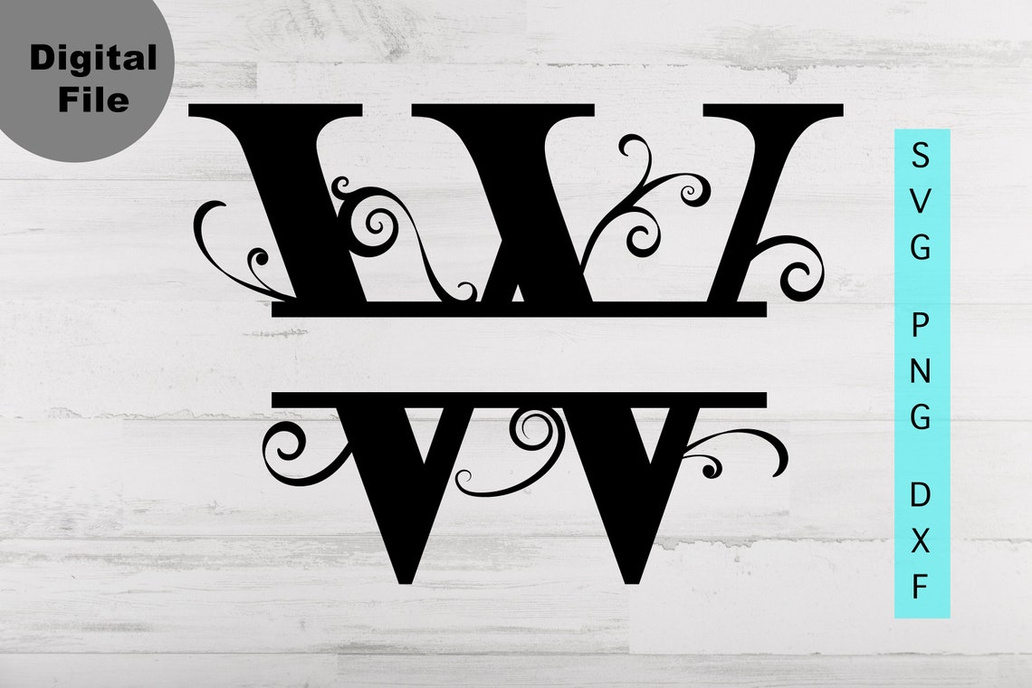 Floral Split Monogram Frame W Svg Split Letter W Svg/png/dxf - Etsy