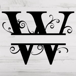Floral Split Monogram Frame W Svg, Split Letter W Svg/png/dxf File ...