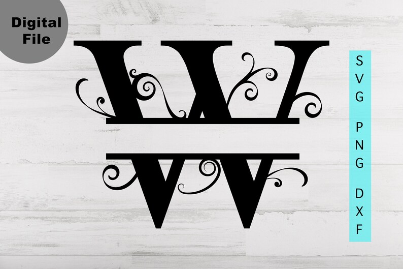 Floral Split Monogram Frame W Svg, Split Letter W Svg/png/dxf File ...