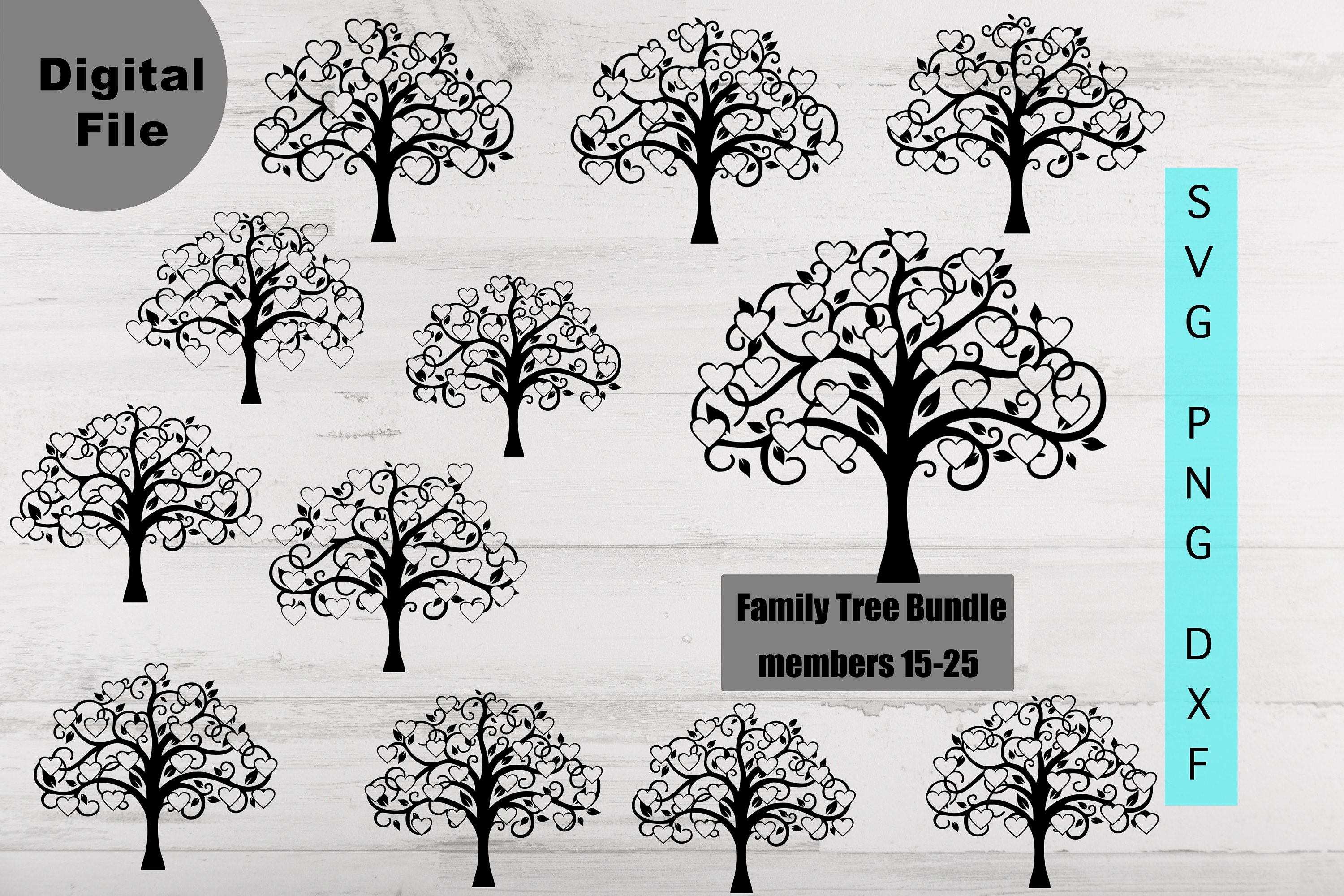 Family Tree 15-25 Members Svg Bundle, Family Heart Tree Svg/png.dxf ...