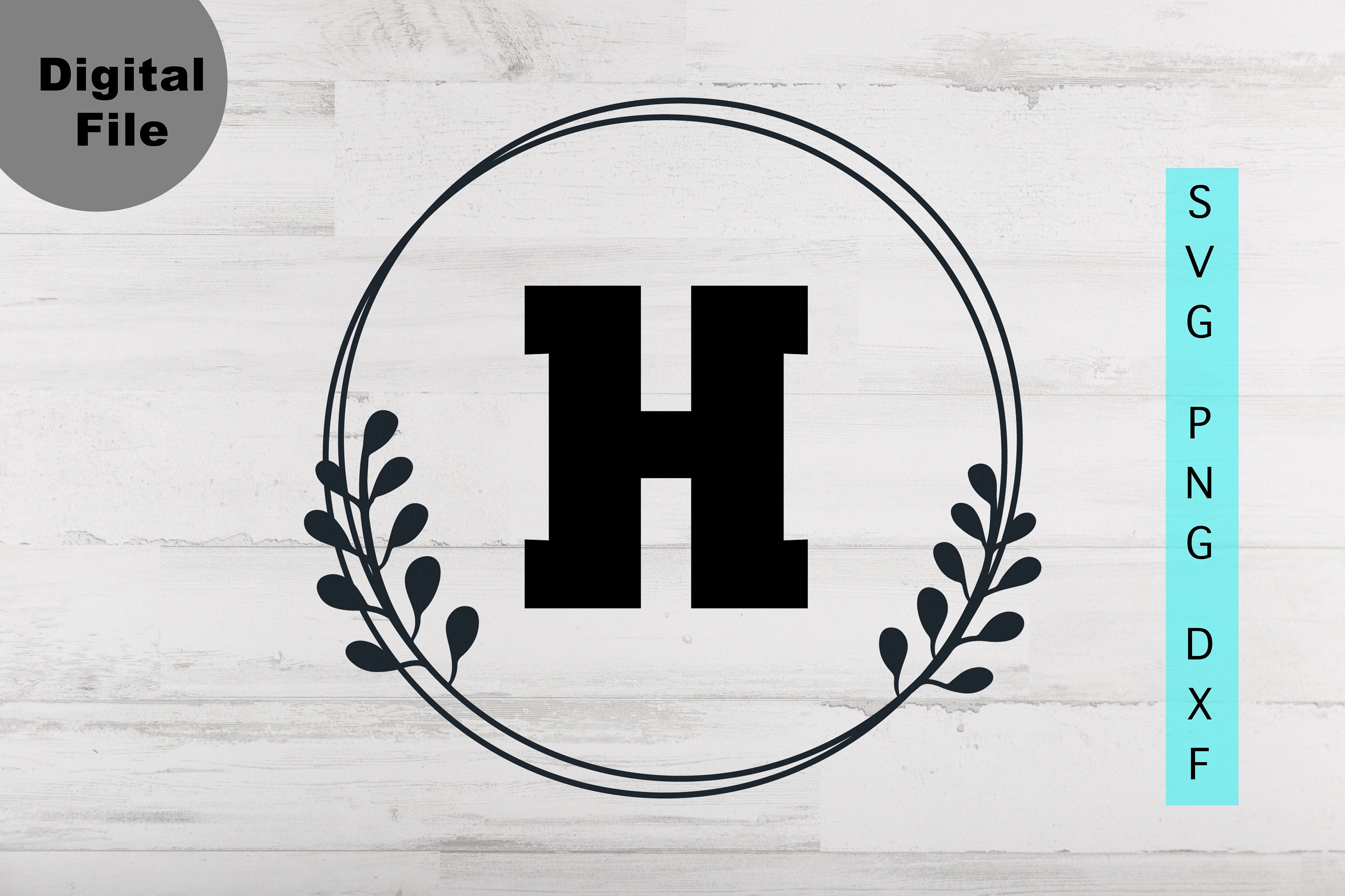 H Letter Monogram Circle Frame Svg, Wreath Frame Svg, Single Alphabet H ...