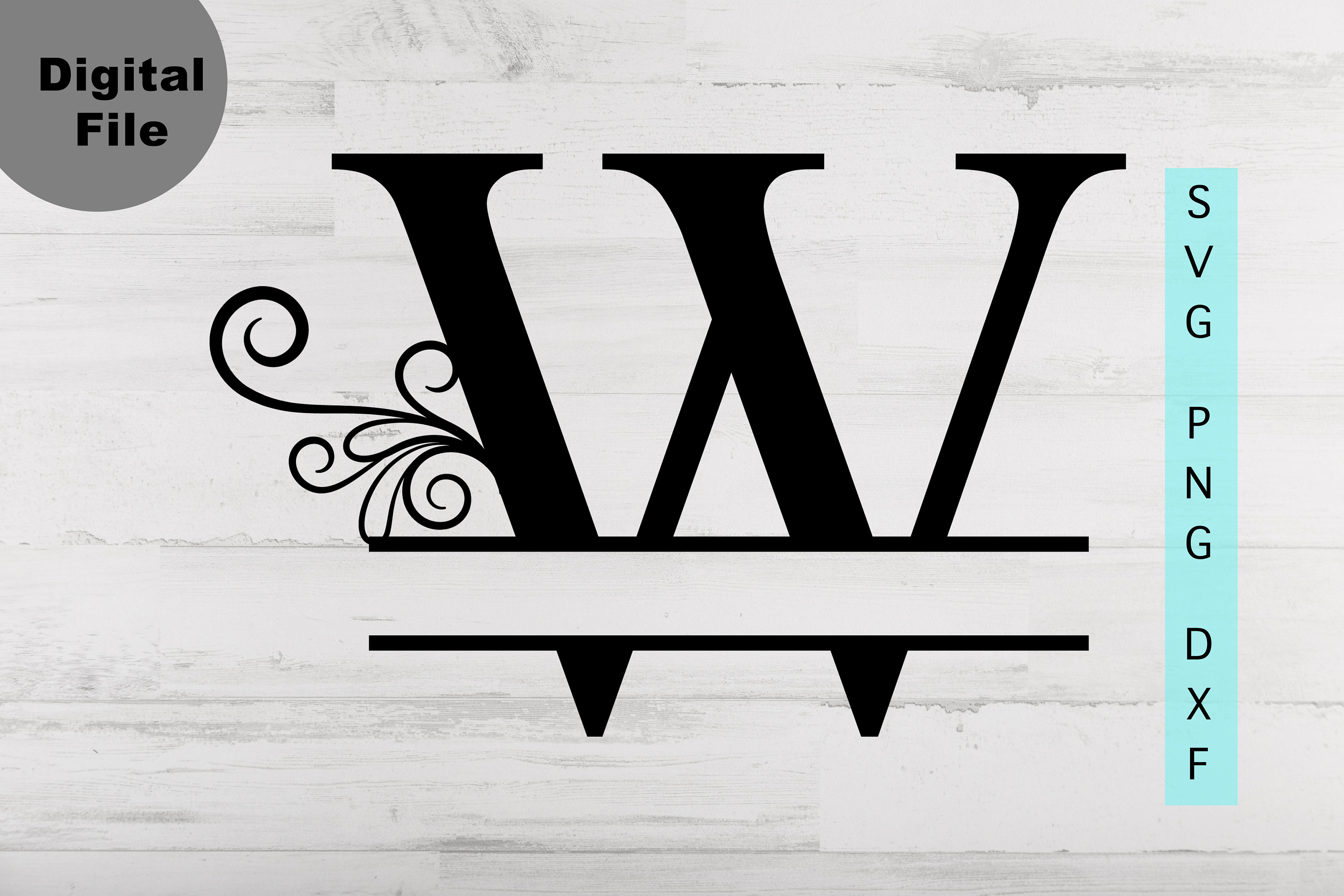 Split Letter W SVG/PNG/DXF Alphabet W Monogram frame Instant | Etsy