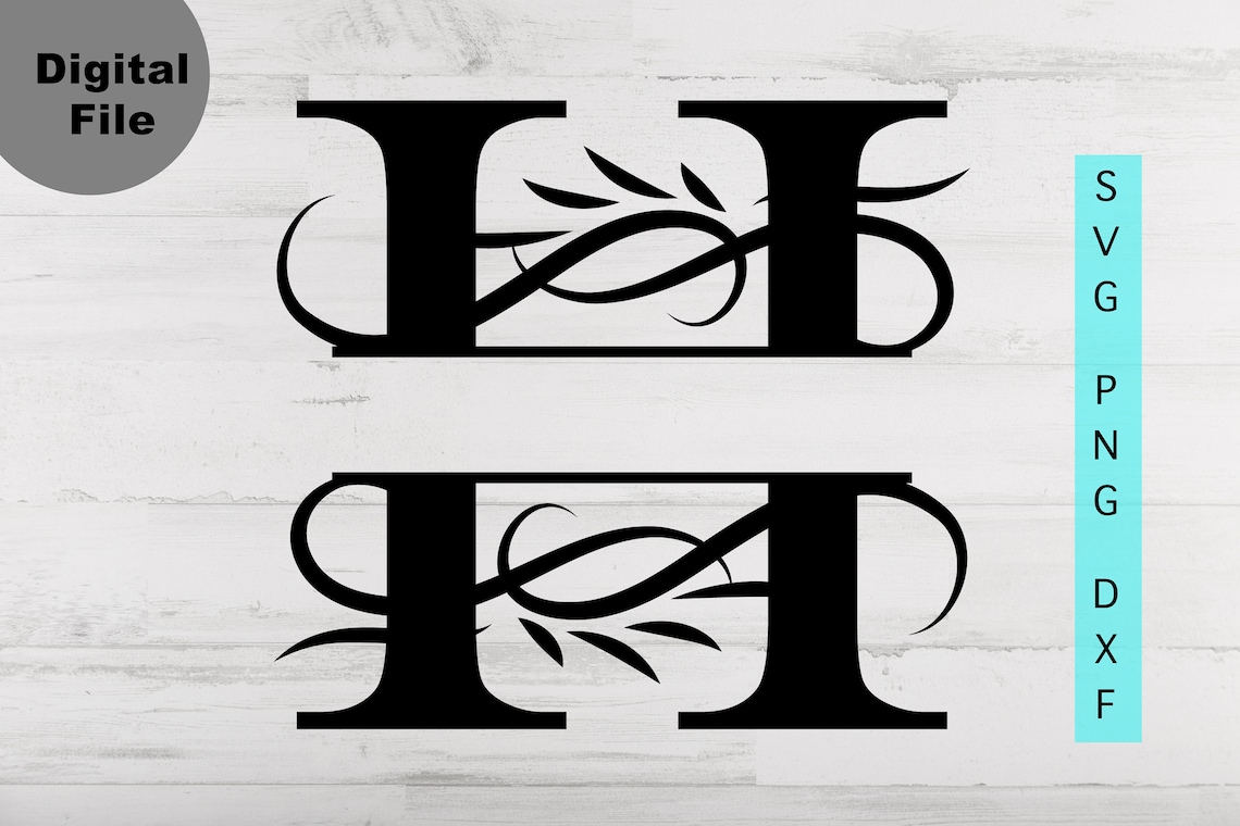 Split Letter H SVG/PNG/DXF Swirls Alphabet H Monogram Frame - Etsy
