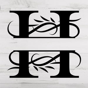 Split Letter H SVG/PNG/DXF, Swirls Alphabet H Monogram Frame Cutfile ...
