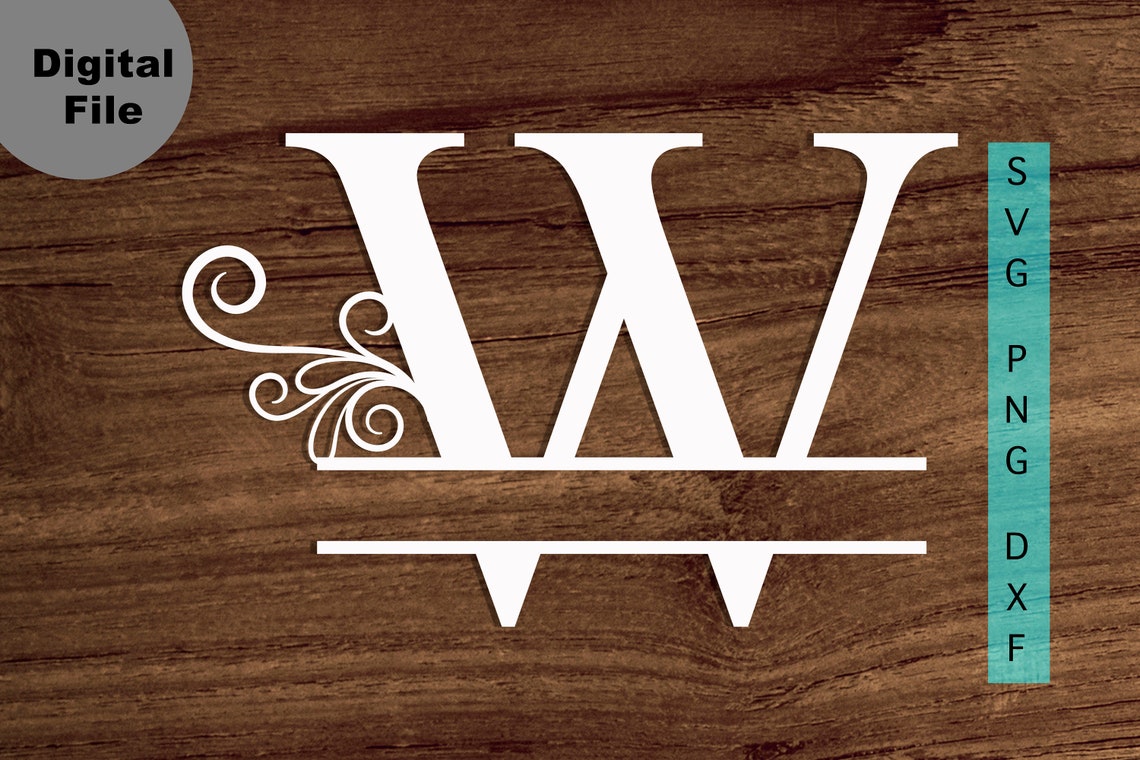 Split Letter W SVG/PNG/DXF Alphabet W Monogram frame Instant | Etsy