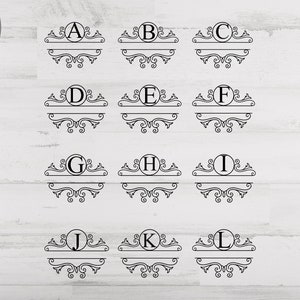 Family Name Split Monogram Frame Svg, Monogram Alphabet Letters Svg/png ...