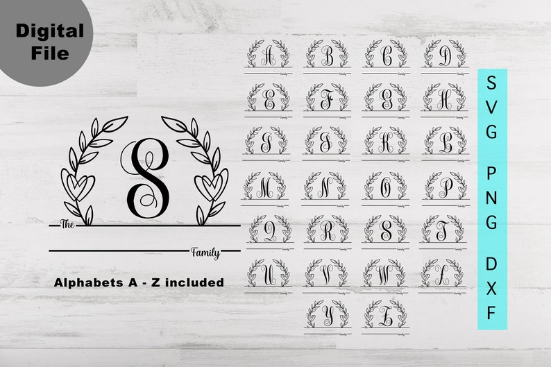 Floral Split Monogram Frame Svg Last Name Sign Wreath - Etsy