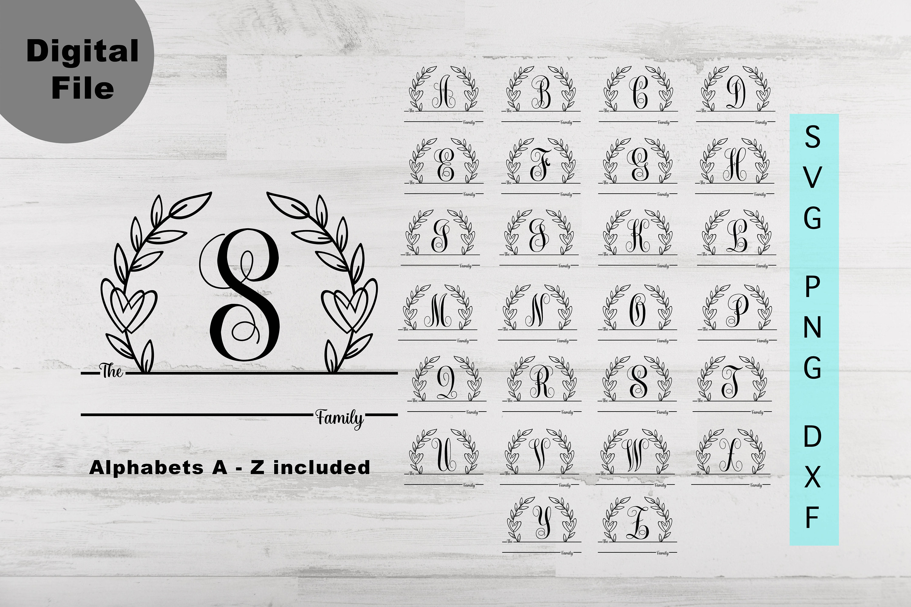 Floral Split Monogram Frame Svg Last Name Sign Wreath | Etsy