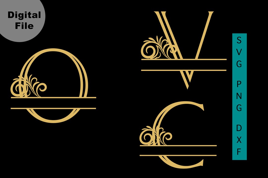 Split Monogram Frame Svg, Split Letter Swirls Svg/png/dxf File, Fancy ...