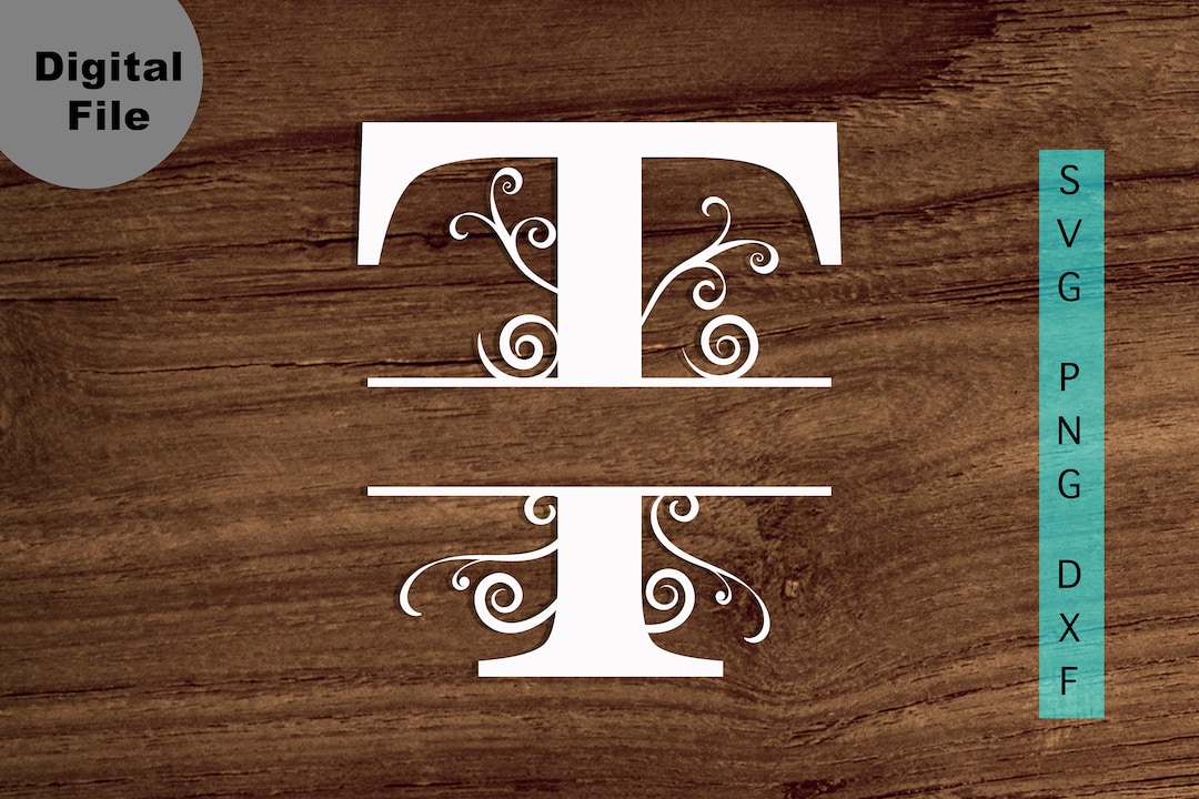 Floral Split Monogram Frame T Svg, Split Letter T Svg/png/dxf File ...