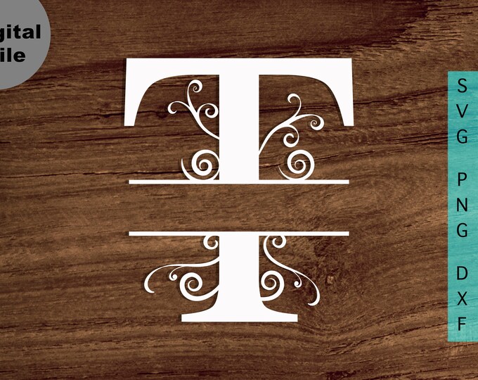 Split Letter Monogram Frame Svg, Fancy Script Alphabet Frame Monogram ...