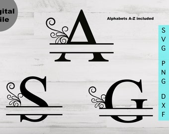 Split Letter Monogram Frame Svg, Fancy Script Alphabet Frame Monogram ...