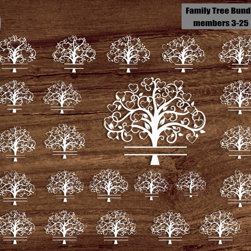Split Family Tree 3-25 Members Svg Bundle Family Heart Tree - Etsy