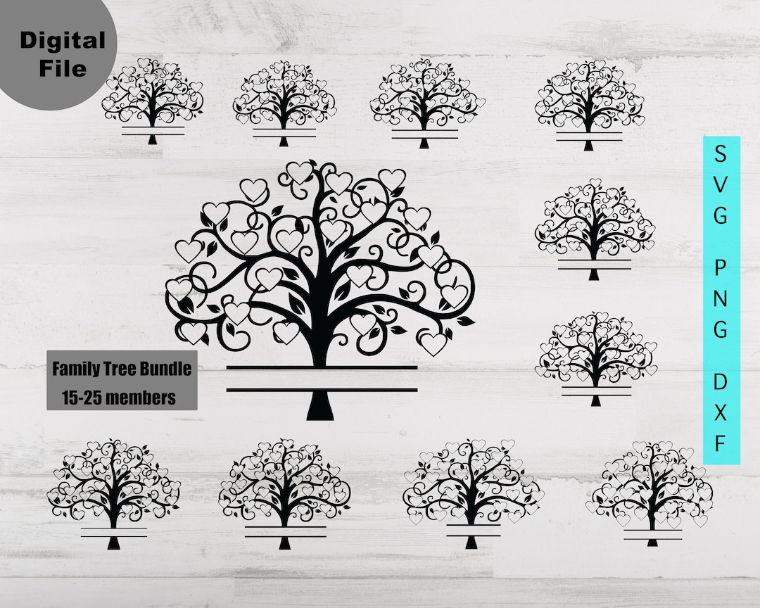 Family Tree 15-25 Members Svg Bundle, Split Family Heart Tree Svg/png ...