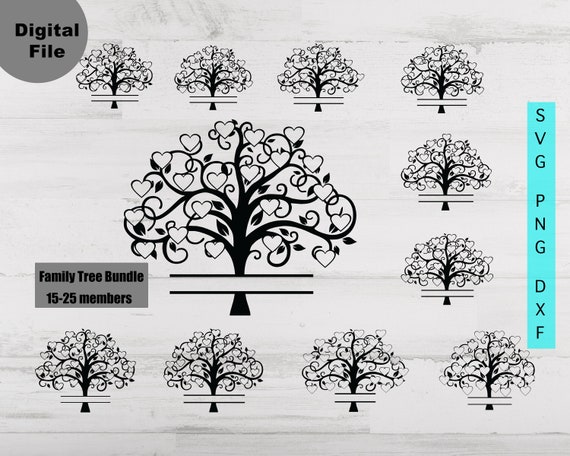 Family Tree 15-25 Members Svg Bundle Split Family Heart Tree - Etsy