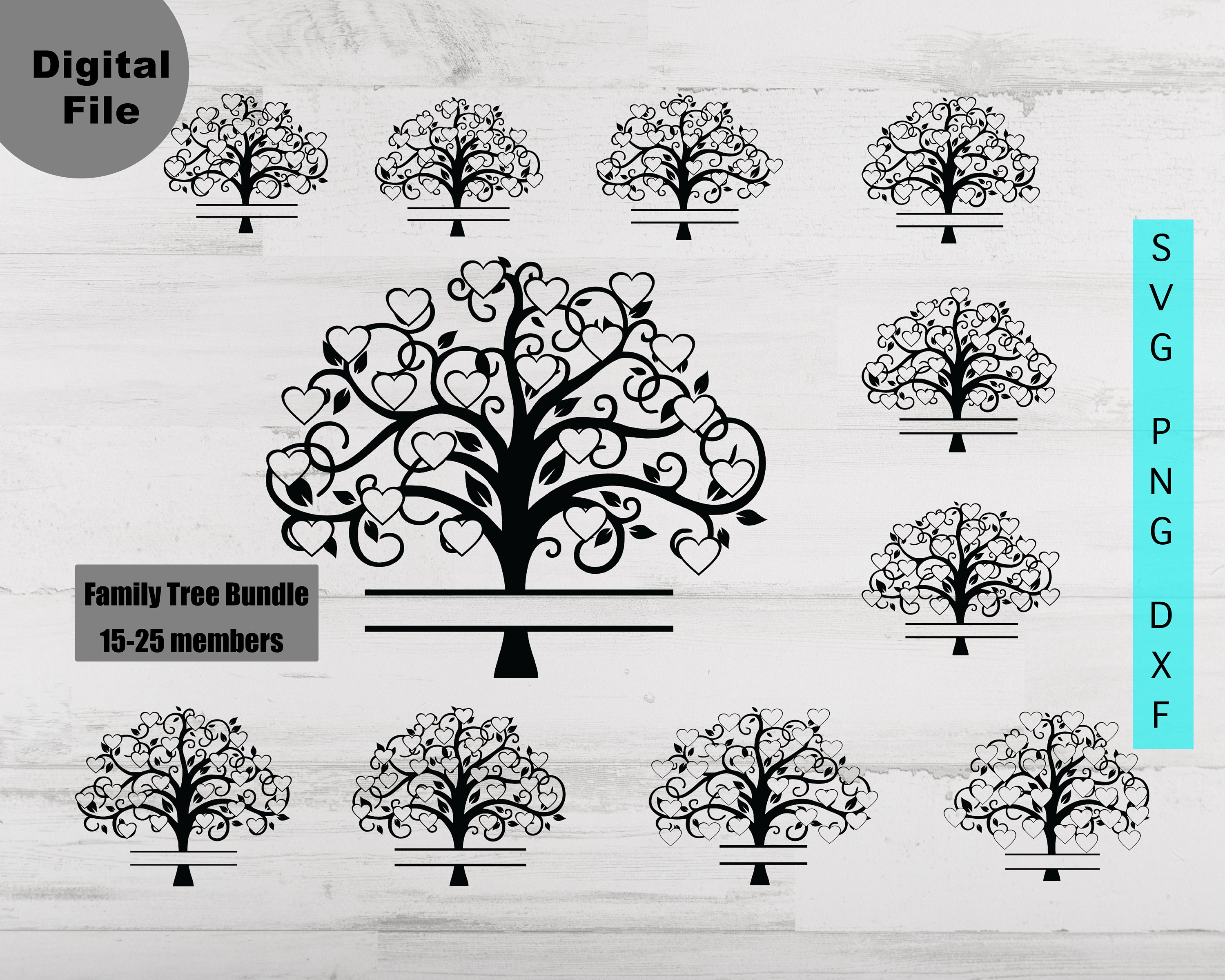 Family Tree 15-25 Members Svg Bundle, Split Family Heart Tree Svg/png ...