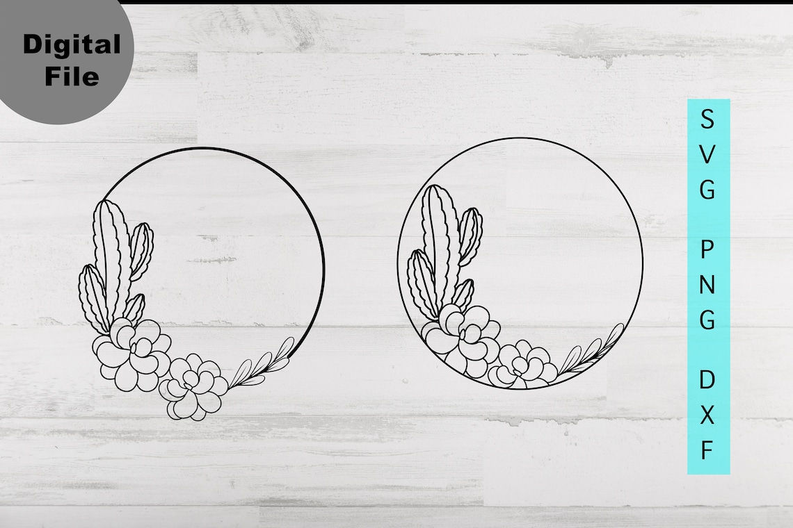 Cactus Svg Cactus Wreath Svg/png/dxf File Cactus Round Frame - Etsy
