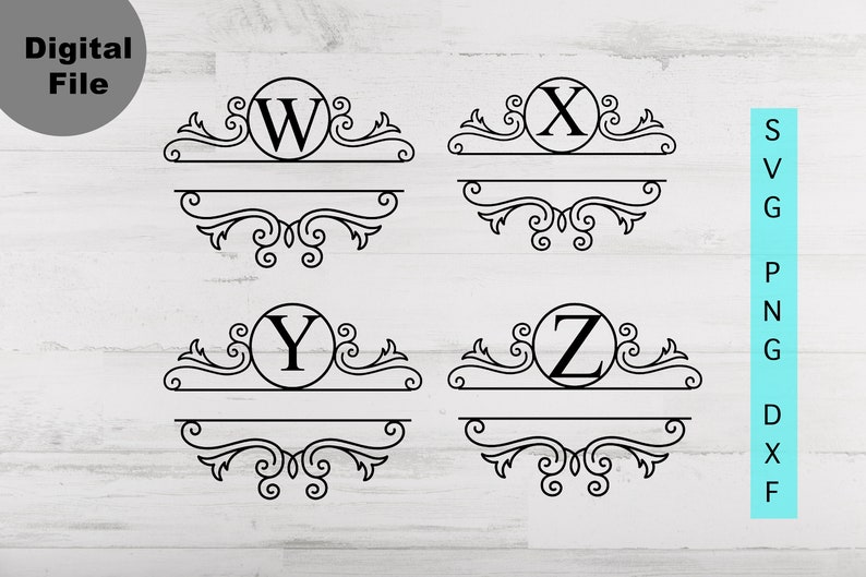 Family Name Split Monogram Frame Svg, Monogram Alphabet Letters Svg/png ...