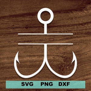 Fishhook Split Name Frame Svg, Fish Hook Svg Cutfile for Cricut, Split ...