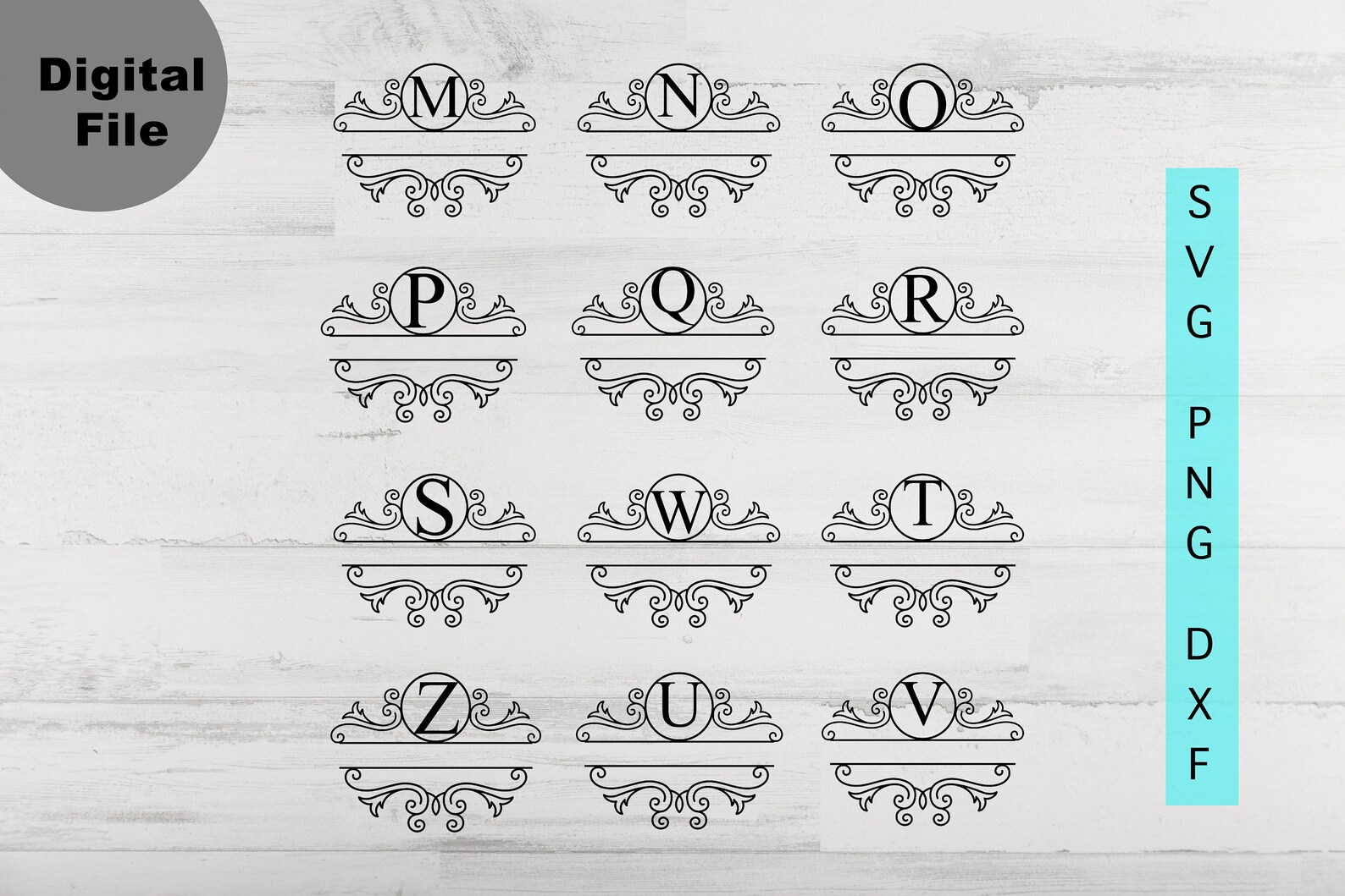 Family Name Split Monogram Frame Svg, Monogram Alphabet Letters Svg/png ...