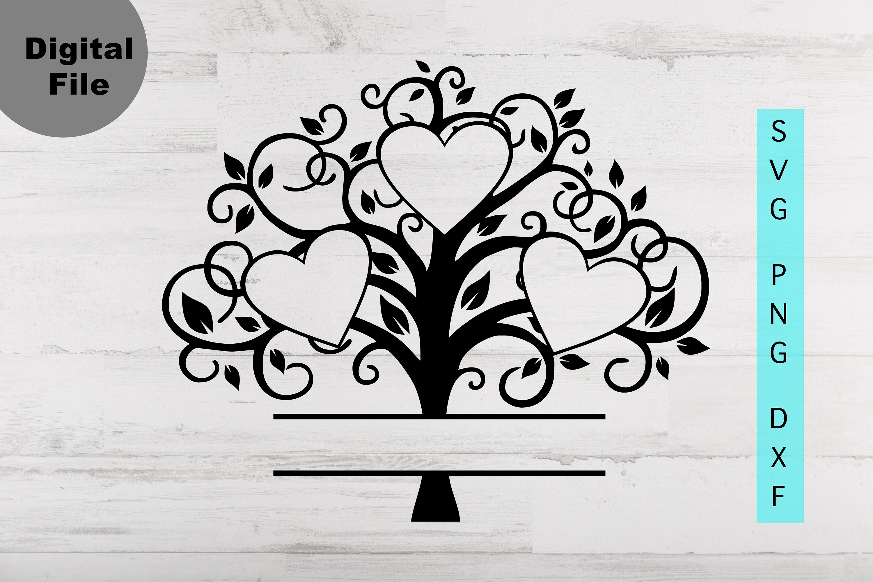 Family Tree 3 members Svg Family Heart Tree Svg/png.dxf file | Etsy