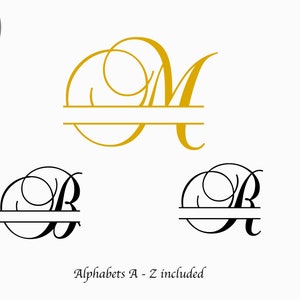 Split Letter Monogram Frame Svg, Fancy Script Alphabet Frame Monogram ...