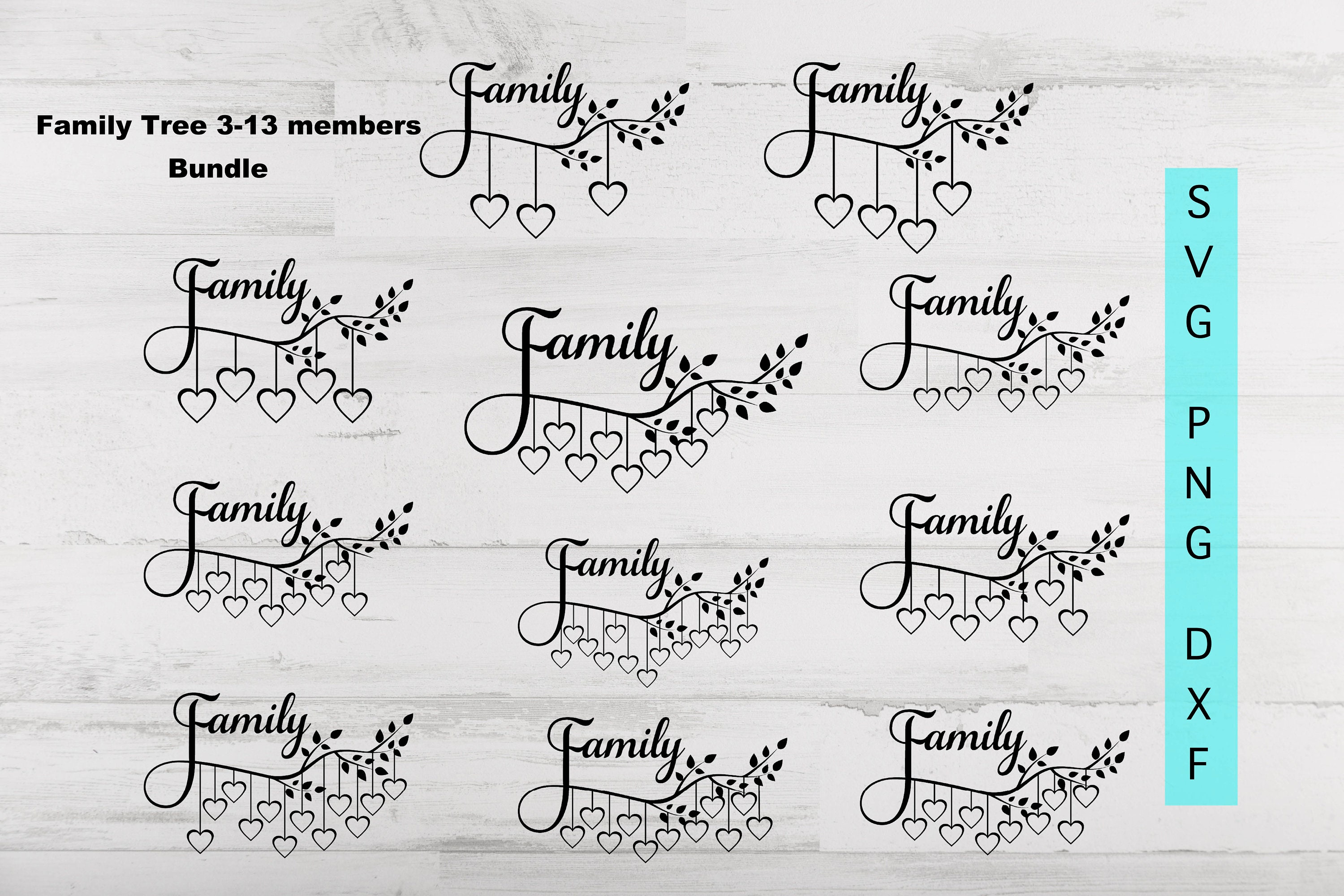 Family Tree Branch 3-13 Members Svg Bundle Family Heart Tree | Etsy