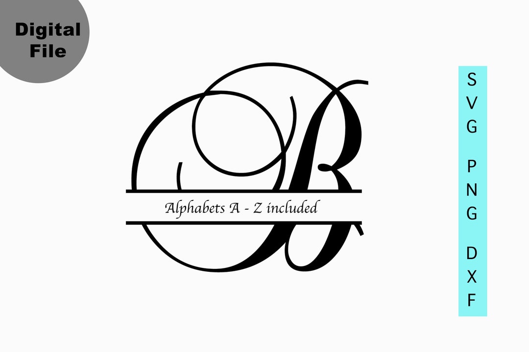 Split Letter Monogram Frame Svg, Fancy Script Alphabet Frame Monogram ...