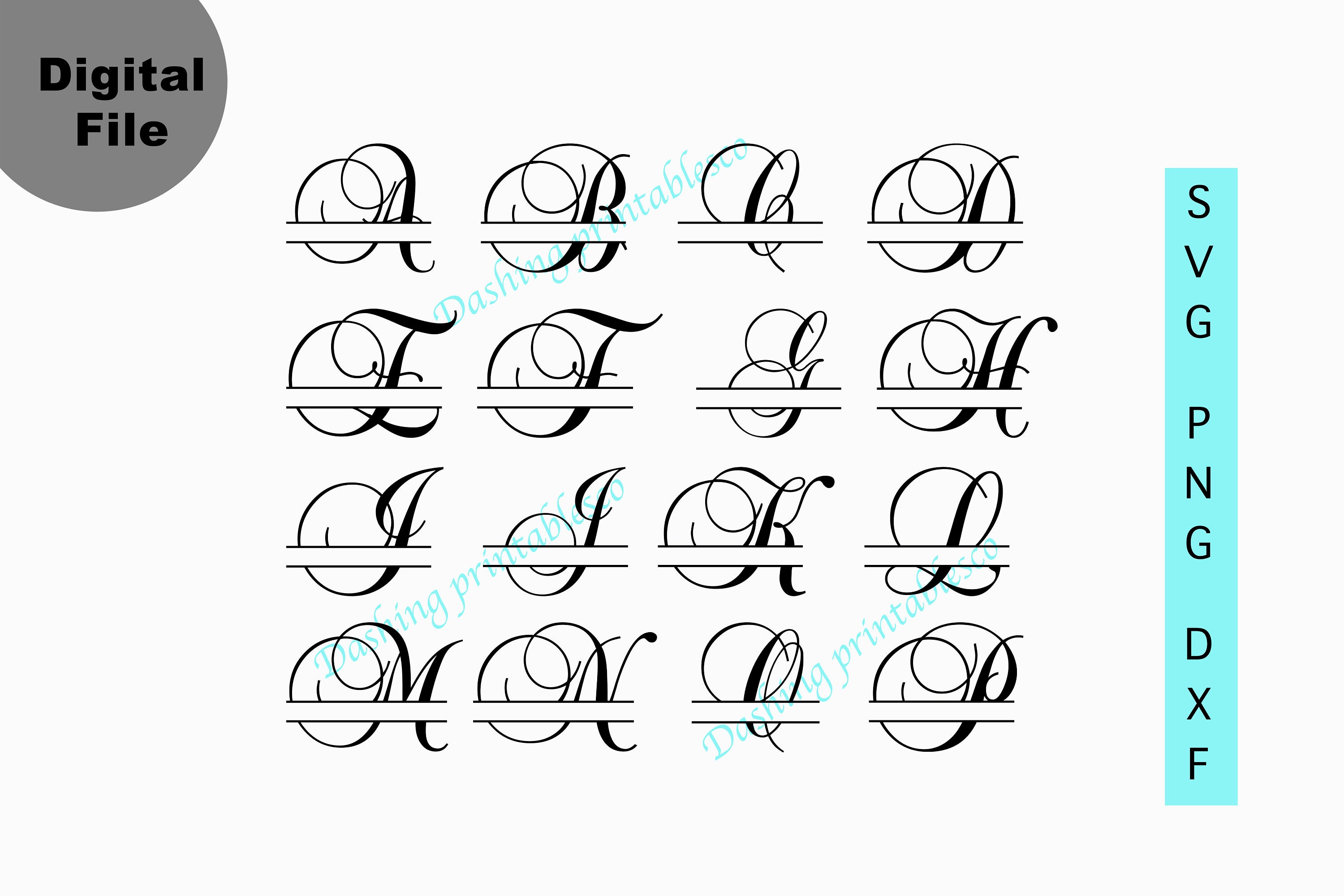 Split Letter Monogram Frame Svg, Fancy Script Alphabet Frame Monogram ...