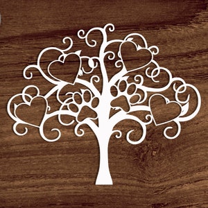 Family Tree 4 Hearts and 2 Paws Svg, Family Heart Tree Svg/png/dxf File ...