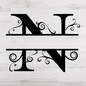 Floral Split Monogram Frame N Svg, Split Letter N Svg/png/dxf File ...