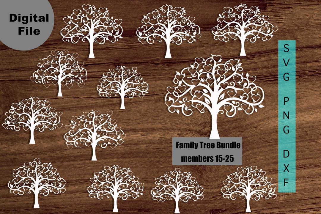 Family Tree 15-25 Members Svg Bundle, Family Heart Tree Svg/png.dxf ...
