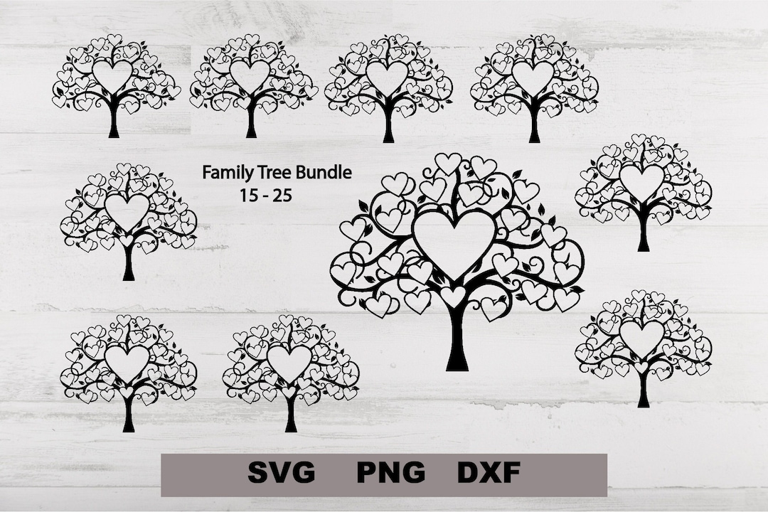 Family Tree 15-25 Members Svg Bundle, Family Heart Tree Svg/png.dxf ...
