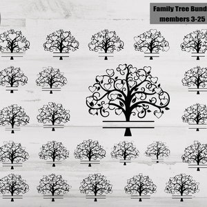 Split Family Tree 3-25 Members Svg Bundle, Family Heart Tree Svg/png ...