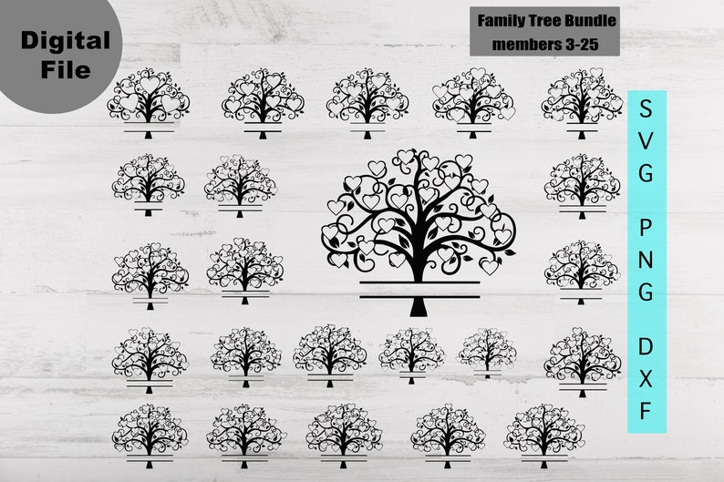 Split Family Tree 3-25 Members Svg Bundle Family Heart Tree - Etsy
