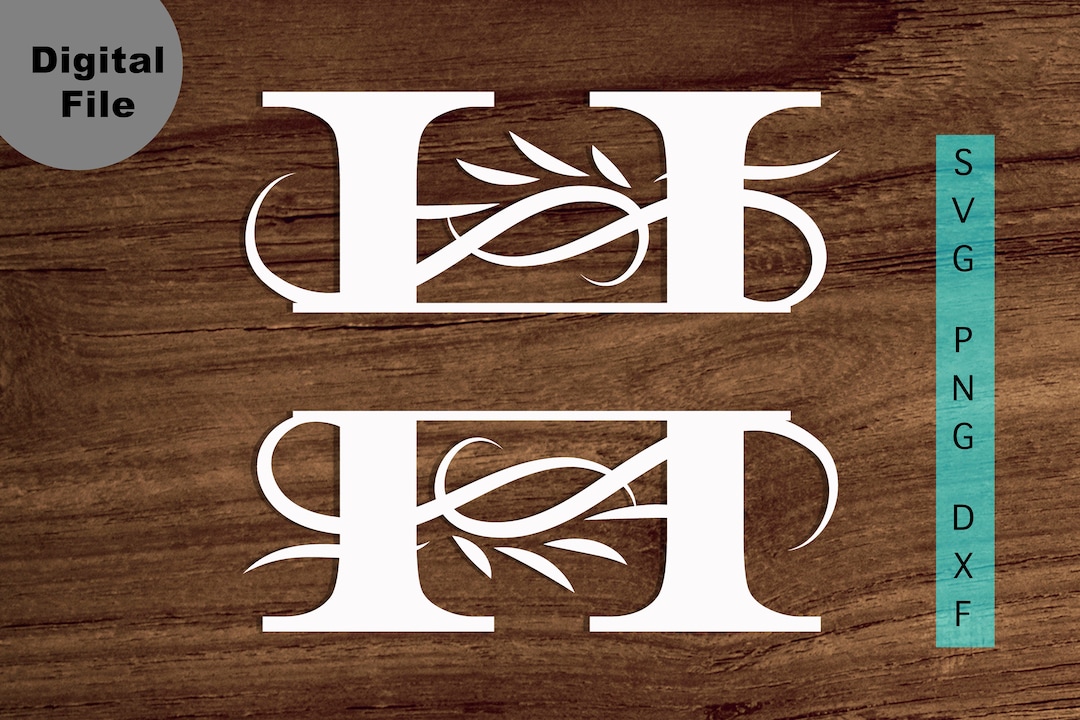 Split Letter H SVG/PNG/DXF, Swirls Alphabet H Monogram Frame Cutfile ...