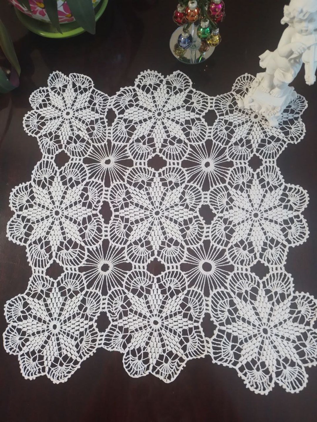 Crochet Knitted Lace Doily White Square Lace Doily Openwork Home Decor ...