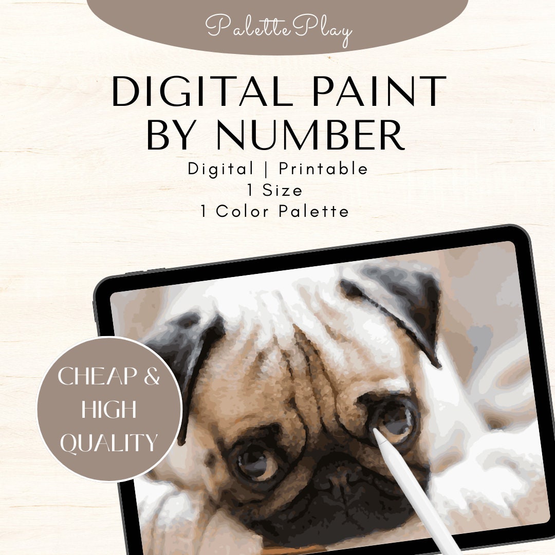 Cut Pug Paint by Number Kit Adult Printable & Digital Download Art ...