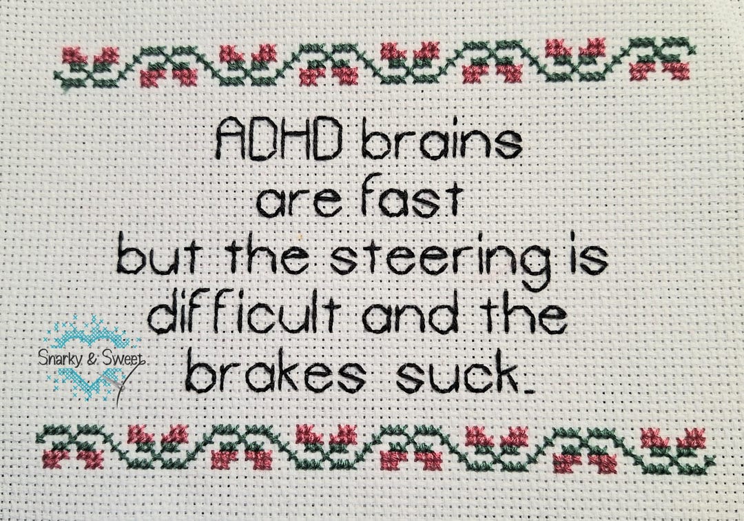 ADHD Brain Snarky Cross Stitch, Completed Funny Stitch, Christmas Gift ...
