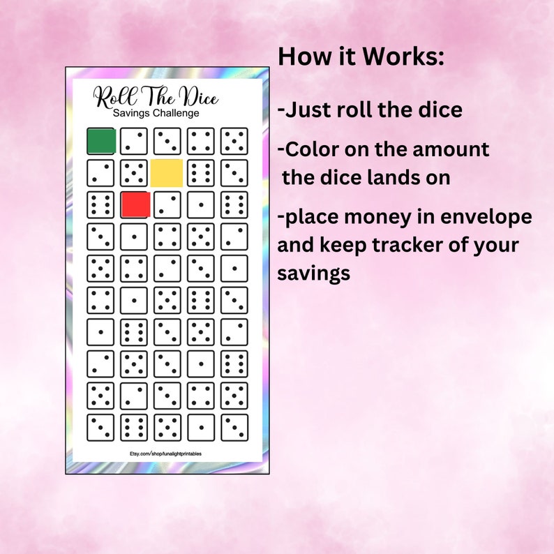 Roll the Dice Savings Challenge | Cash Envelope Tracker A6 - Etsy