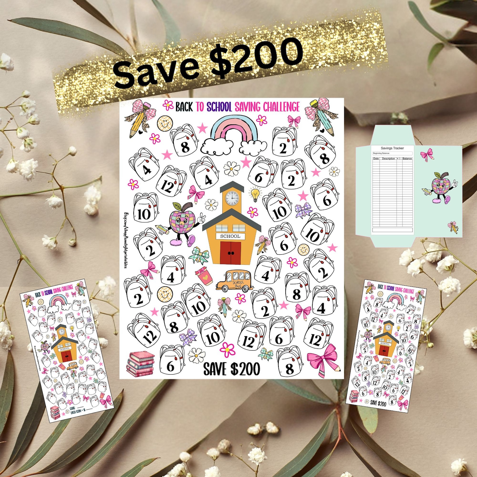 Back 2 School Savings Challenge, A6 Savings Challenge, Printable ...