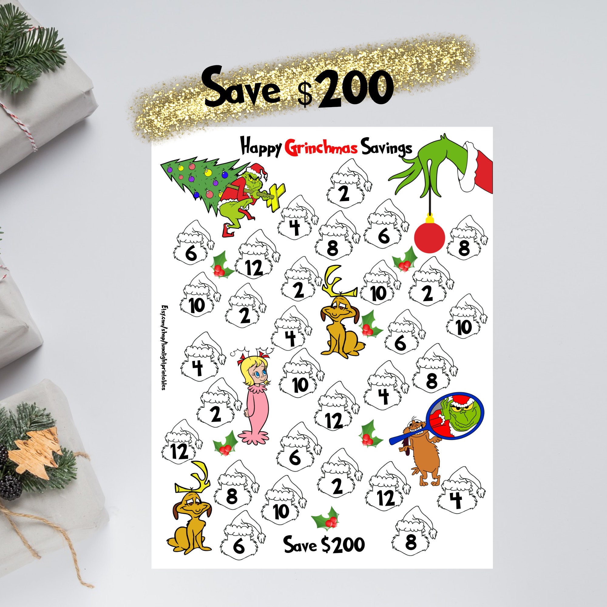 Christmas Savings Challenge, Printable Challenge, Money Saving ...