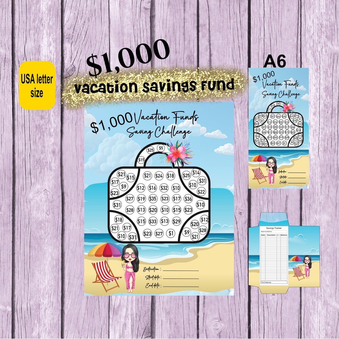 Savings Challenge Vacation Funds, Saving Money, Cash Envelope Challenge ...