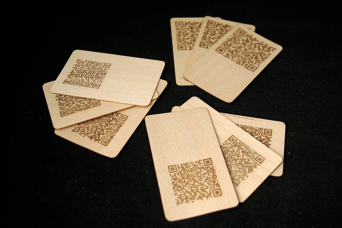 50 Pcs QR Code Engraved BEECH Veneer Cards, Thick 0.56 Mm, Custom Cards ...
