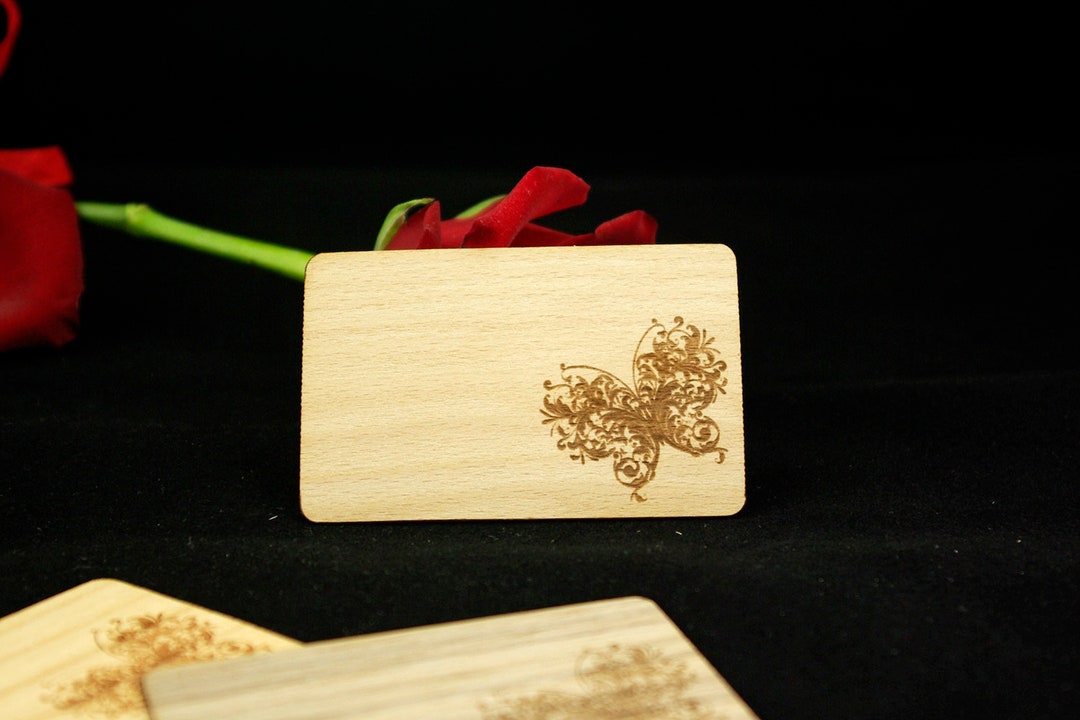 Set of Engraved Business Cards, BEECH Veneer Cards, Laser Engraved ...