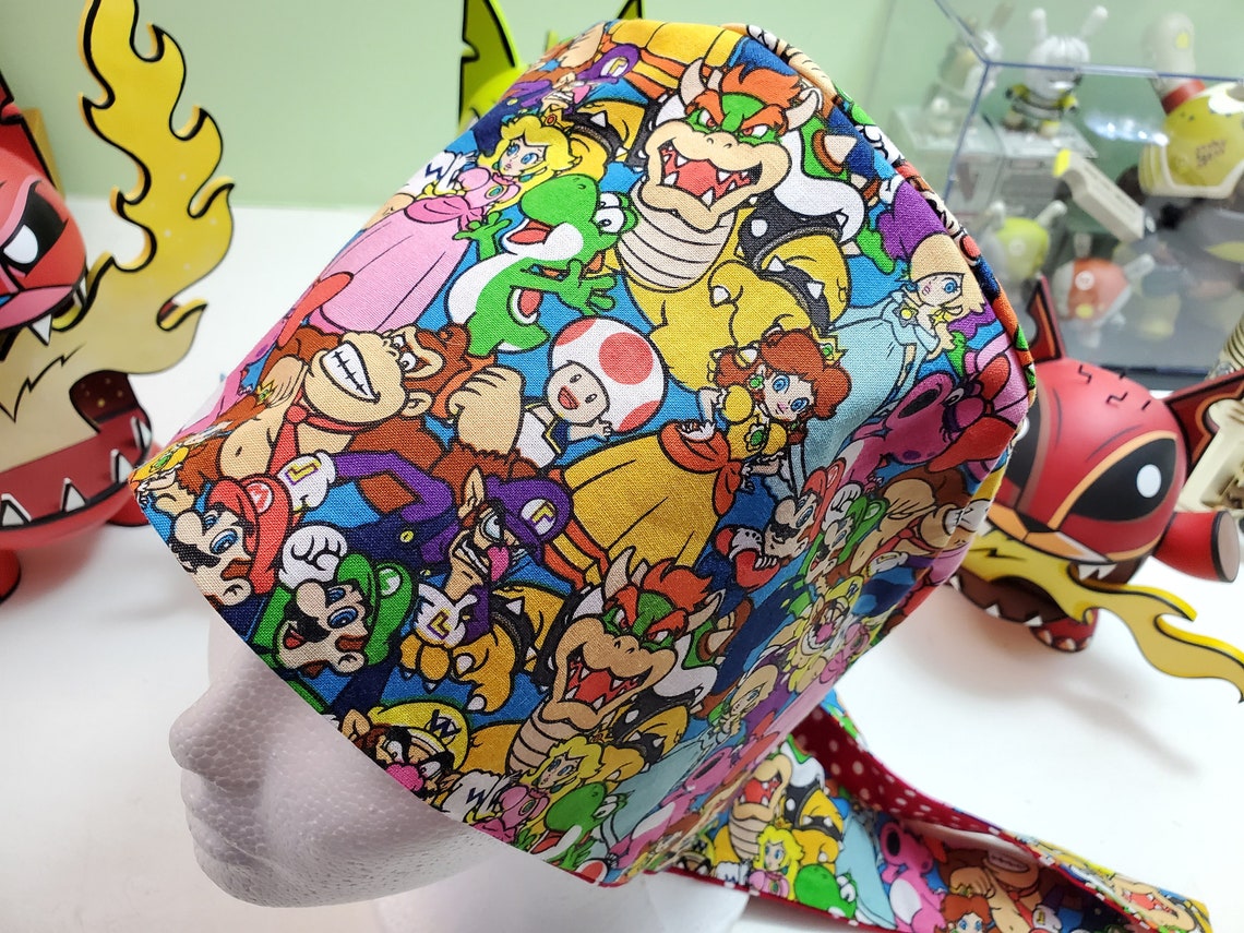 Super Mario and Friends With Red and White Dot Pixie Scrub Cap - Etsy